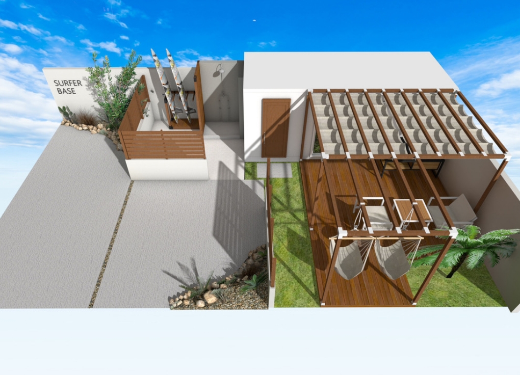 海から上がって待っているのは、 隠れ家のようなSurfer Base。